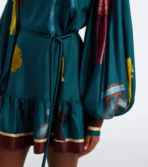 ALEMAIS Rosette Printed Silk Twill Minidress