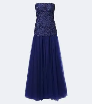 Costarellos Gisella Tulle And Lurex® Satin Bustier Gown - Blue