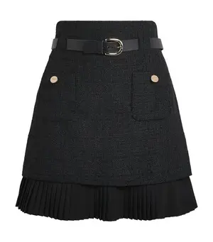 Sandro Tweed Tiered Mini Skirt - Black