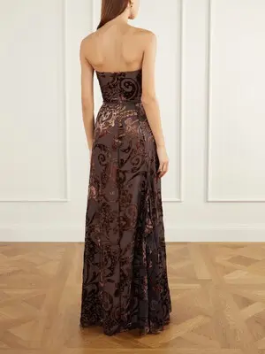 Elie Saab Strapless Belted Devoré Silk-blend Velvet Gown