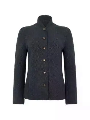 Giorgio Armani Chevron-knit Button-up Blazer - Grey