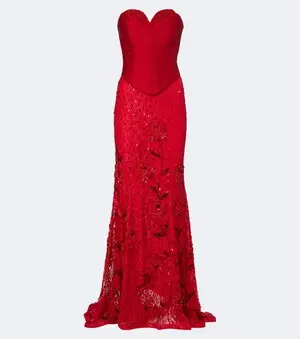 LA FUORI Embellished Lace Bustier Gown