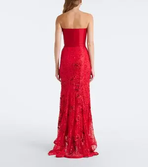 LA FUORI Embellished Lace Bustier Gown