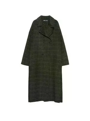 Bimba Y Lola Double-sided Khaki Check Midi Coat Checkered Face - Green