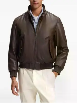 BOSS Padded Leather Jacket With Stand Collar