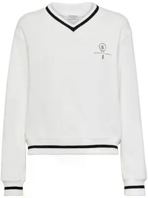 BRUNELLO CUCINELLI Logo-printed Striped-trim Sweatshirt