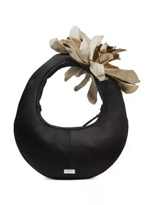 JIMMY CHOO Flower And Bone Satin Hobo Shoulder Bag With Oversized Flower - Black