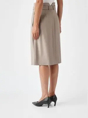 MEIMEIJ Wool-blend High-waisted Pencil Midi Skirt With Belt