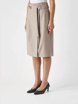 MEIMEIJ Wool-blend High-waisted Pencil Midi Skirt With Belt