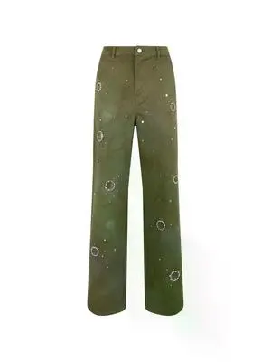 DES_PHEMMES Crystal-embellished High-waisted Trousers - Green