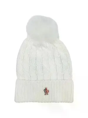 Moncler Cable-knit Pompom Beanie Hat - White