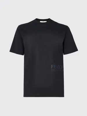 Fendi Cotton T-shirt With Contrasting Logo On The Chest - Black