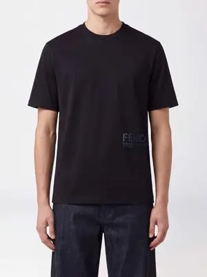 Fendi Cotton T-shirt With Contrasting Logo On The Chest - Black