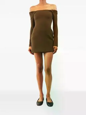 Khaite Off-shoulder Long-sleeve Mini Dress
