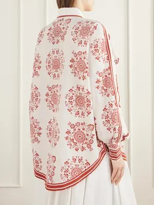 ALEMAIS Giddy Scalloped Embroidered Printed Cotton-poplin Shirt