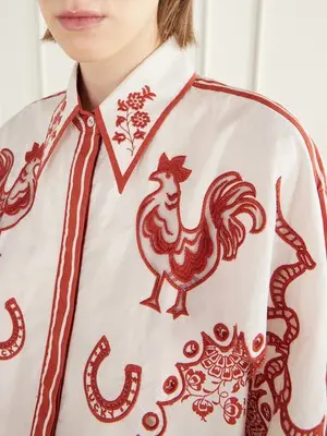 ALEMAIS Giddy Scalloped Embroidered Printed Cotton-poplin Shirt