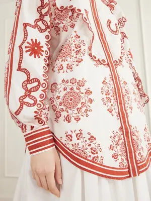 ALEMAIS Giddy Scalloped Embroidered Printed Cotton-poplin Shirt