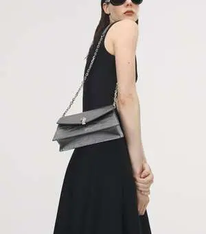 Alexander McQueen Mini Croc-embossed Metallic Leather Skull Shoulder Bag