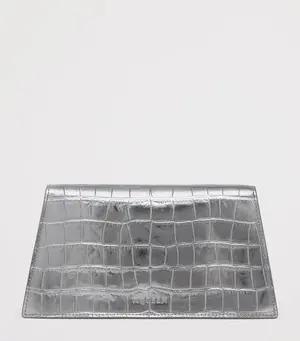Alexander McQueen Mini Croc-embossed Metallic Leather Skull Shoulder Bag