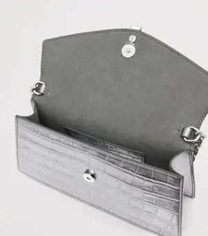 Alexander McQueen Mini Croc-embossed Metallic Leather Skull Shoulder Bag