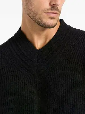 Manière De Voir Remi In Signature Ribbed Wool-blend V-neck Sweater