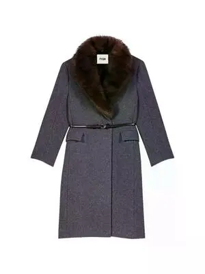 Maje Belted Faux-fur Collar Wool Coat