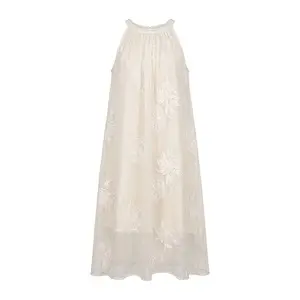 TANTRA SPAIN SL Neutrals Layered, Embroidered Maxi Dress With A Halter Neckline And Pockets Ecru - Beige