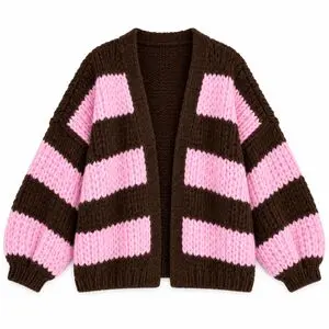 LATELIER LONDON Brown & Pink Chunky Knit Open-front Cardigan - Pink/brown