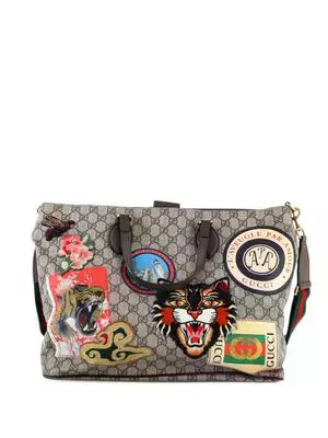Gucci Courrier Convertible Soft Open Gg Coated Canvas With Applique Large Tote Bag - Brown