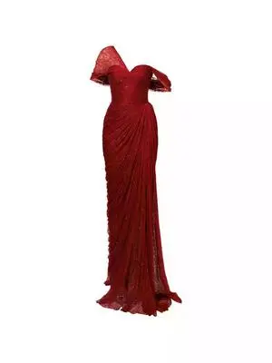 IRIS SERBAN Scarlett Sequin-embellished Draped Dress - Red