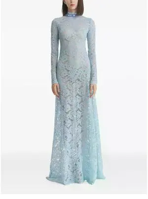 2310 STUDIO Lace-overlay Long-sleeve Maxi Dress - Blue