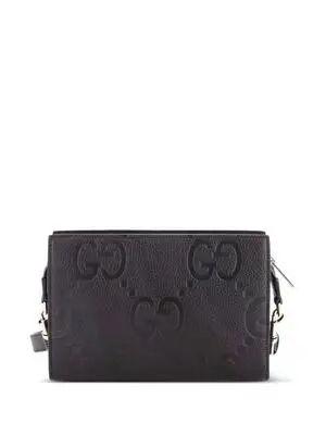 Gucci Zip Crossbody Bag Jumbo Gg Embossed Leather Shoulder Bag - Black