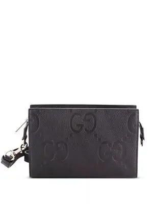 Gucci Zip Crossbody Bag Jumbo Gg Embossed Leather Shoulder Bag - Black