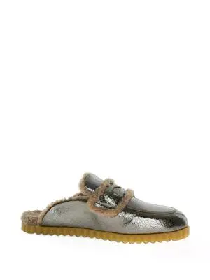 VOILE BLANCHE Freia Crackle-effect Shearling-trim Mules