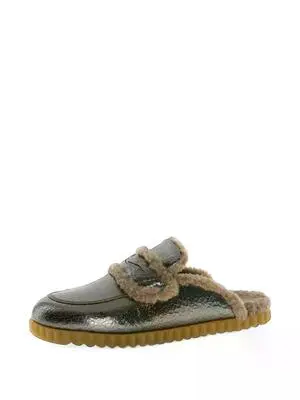 VOILE BLANCHE Freia Crackle-effect Shearling-trim Mules