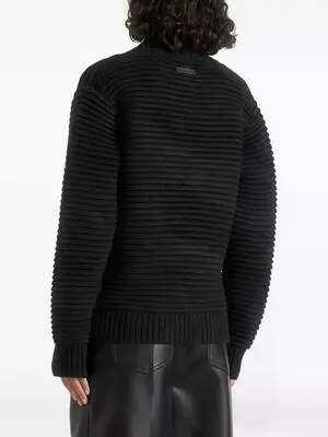 Manière De Voir Dani In Asymmetric Brushed Wool-blend Rib Knit Cardigan - Black