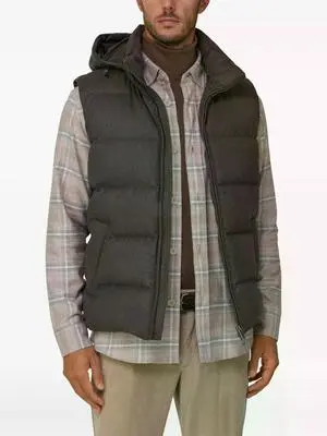 Boggi Milano Gilet Padded Flannel With Goose Down And Hood - Brown