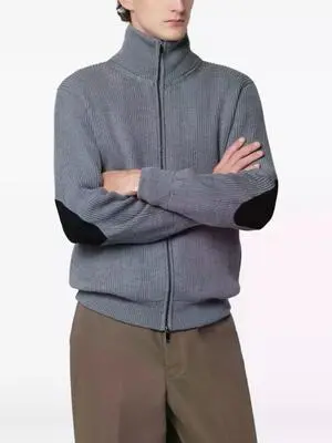 ROBERTO COLLINA Ribbed-knit Elbow-patch Cardigan