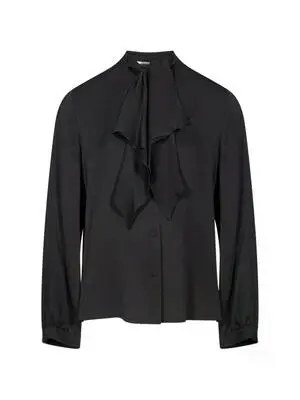Max Mara Ruffled Silk Charmeuse Shirt - Black