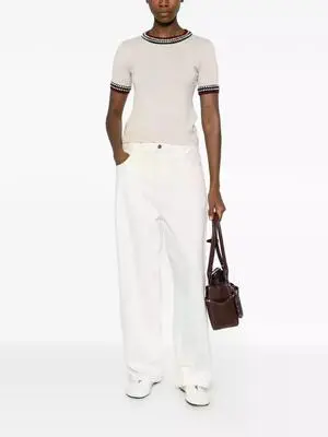 Max Mara Embroidered-trim Short-sleeve Sweater - Neutrals