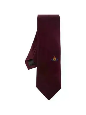 VIVIENNE WESTWOOD Orb-embroidered Silk Tie - Red