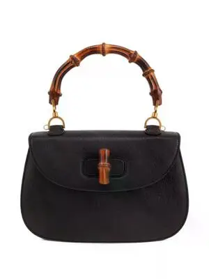 Gucci 1980's 1947 Bamboo Tote Bag - Black