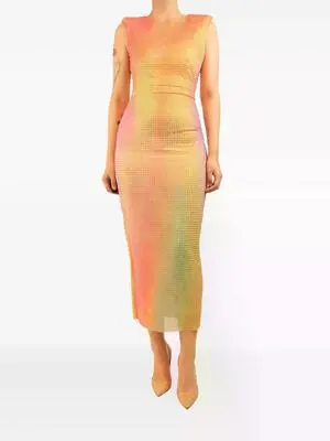 SELF-PORTRAIT Rhinestone-embellished Midi Dress - Orange