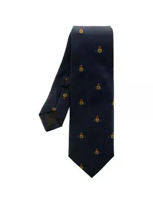 VIVIENNE WESTWOOD Orb-embroidered Silk Tie - Blue