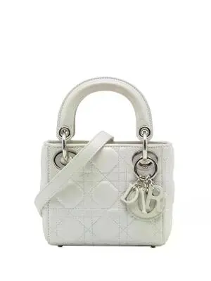 Dior 2015 Micro Iridescent Lambskin Cannage Lady Satchel - Silver