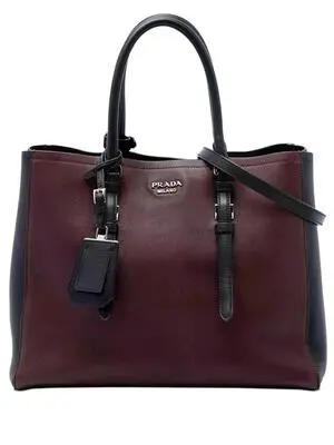 Prada 2013-2026 Medium Bicolor City Calf Double Satchel - Red