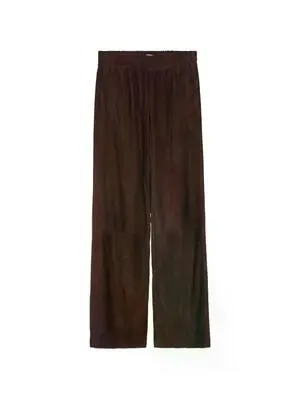 JACOB COHЁN Marianne Elasticated-waistband Suede Straight Trousers - Brown