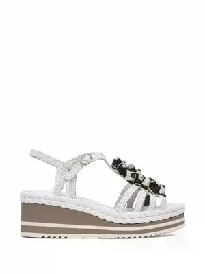 PONS QUINTANA Floral-embellished Braided Leather Sandals - White