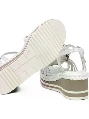 PONS QUINTANA Floral-embellished Braided Leather Sandals