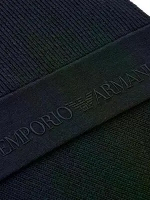 Emporio Armani Ribbed Virgin-wool Scarf With An Embossed Logo - Blue